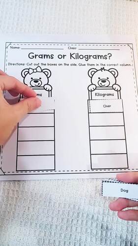 Grams or Kilograms Sorting Cut and Paste Activity l Measuring Weight Sort