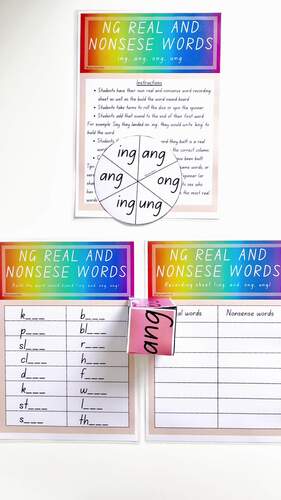 Ng phonics worksheet and digraph game ing ang ong ung real and nonsense ...