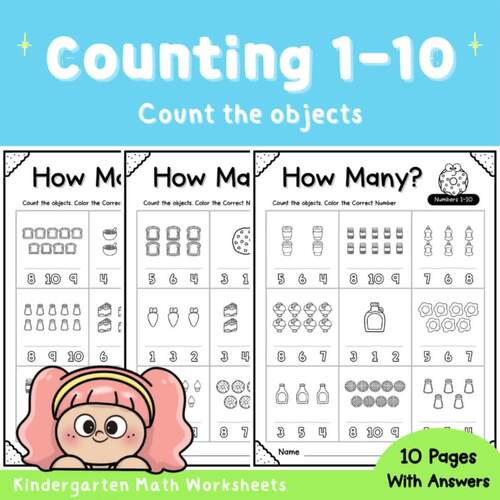 Counting Objects Worksheets 1–10 | Kindergarten Math Practice | No Prep