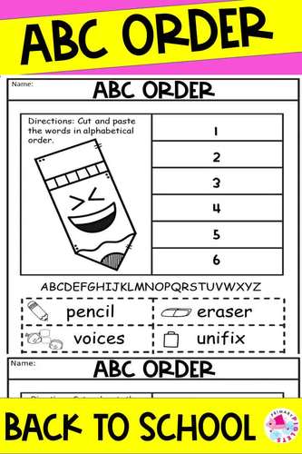 Back to School ABC Order | Alphabetical Order Worksheets by Primary Piglets