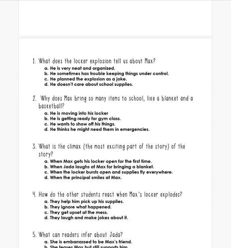 Back to School Reading Activity | 6th Grade Printable Worksheets