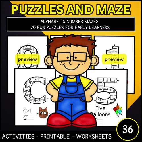 Alphabet & Number Mazes activities back to school Fun Puzzles for Early ...