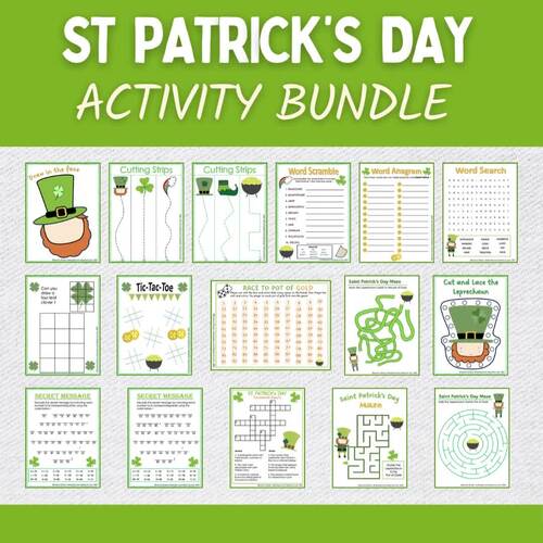 St Patricks Day March No Prep Activities Packet , Mazes, Coloring Sheets
