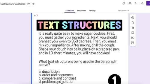 Text Structures Task Cards | Self-Grading Google Form | +Print Option!