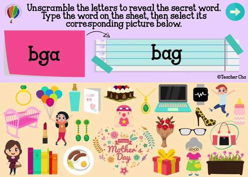 Word Scramble + I Spy Game: Mother's Day Edition (BOOM Cards™ Distance ...