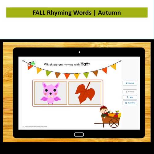 Fall Rhyming Words BOOM CARDS™ Fall Digital Activity by Limes and Lemons