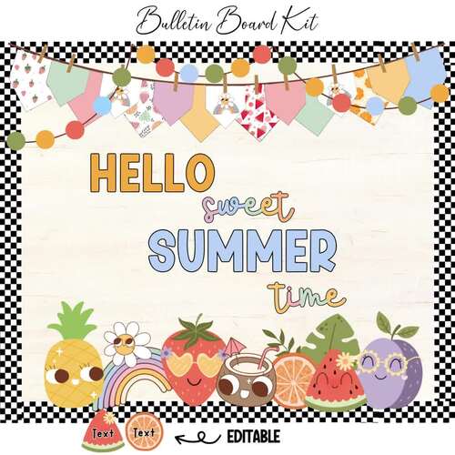 Hello Summer Bulletin Board Kit Fruit-Themed Groovy Retro Classroom Decor