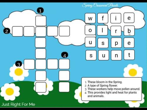 Spring Crossword Puzzle Boom Cards by Just Right For Me | TPT