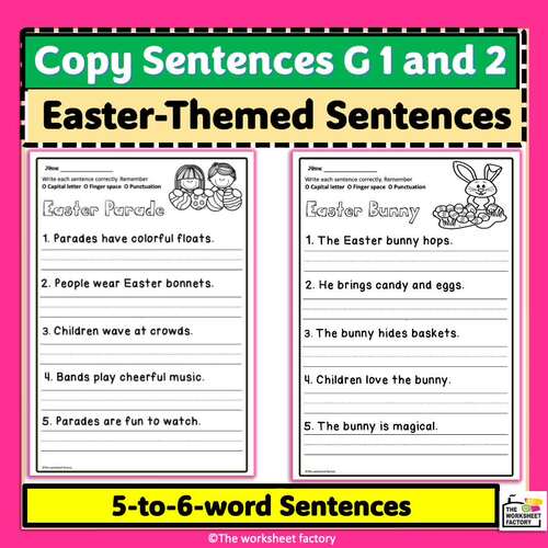 Easter-Themed Copy Sentence Worksheets| Sentence Writing Practice-KG to G2