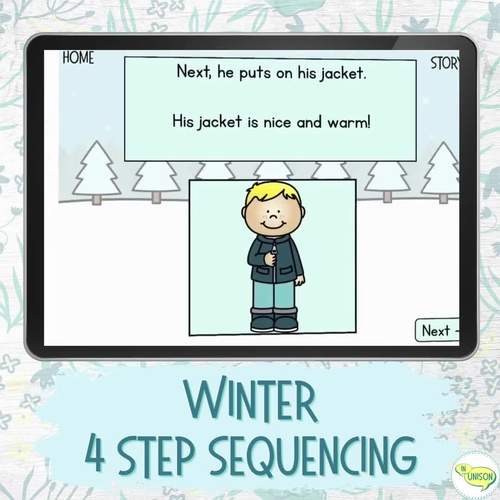 Winter 4 Step Sequencing Boom Cards™ Short Stories and Audio | TPT