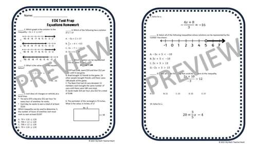 Equations & Inequalities EOG Review Homework | Grade 7 Math | Test Prep
