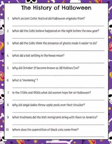 History of Halloween Guided Reading Comprehension Worksheets | TPT
