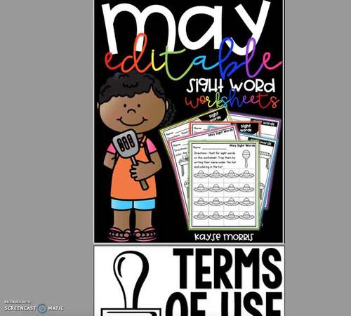 May Sight Word Worksheets-Editable by Kayse Morris - The CEO Teacher