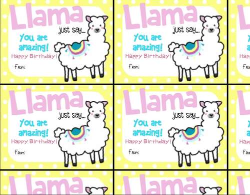 Cute Llama Birthday Gift Tag- Llama just say...You are amazing! Happy ...