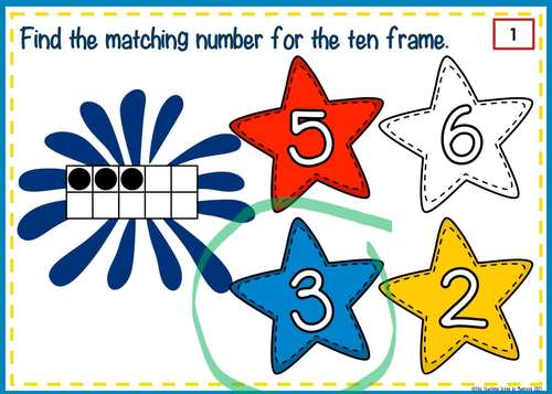4th of July Numbers, Number Words & Ten Frames BOOM & Task Cards Match Game