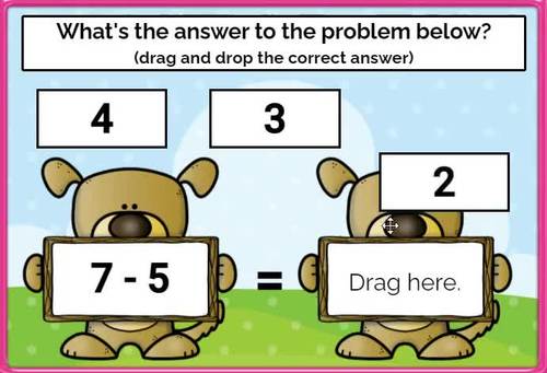 Boom Cards - Drag & Drop Subtraction Math Facts (1's - 10's) - 30 Card Set
