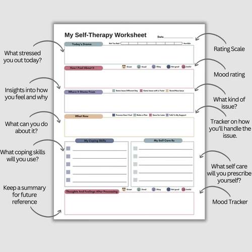 Therapy Journal CBT Worksheet for Self Therapy, Mental Health Mood ...