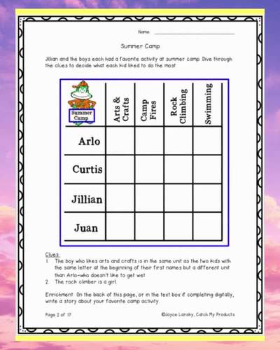 Summer Logic Puzzles and Brain Teaser Activities in Print or Digital ...