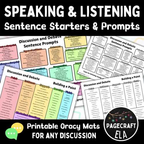 EDITABLE Speaking & Listening Sentence Starter Prompts for Discussion ...