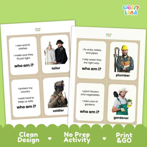 Community Helpers Who Am I? Guess the Job Riddle Cards | Career Matching
