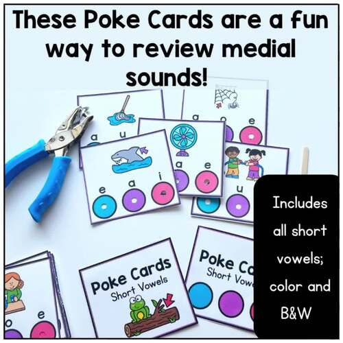 Medial Sounds CVC Short Vowel Poke Cards for Literacy Centers and Small ...