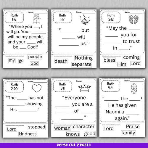 Ruth Bible Verse Memory Learning Activity Worksheets & Memory Cards