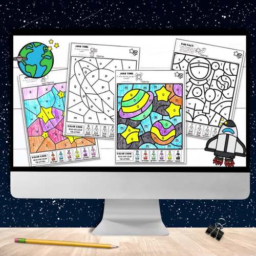 Space Color by Letter Recognition Color by Code Alphabet Activities ...