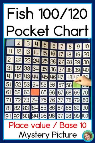 Fish 100s or 120s Pocket Chart Mystery Picture Place Value with Base 10 ...