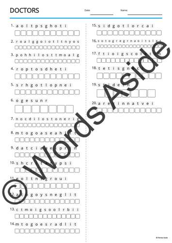 Word Puzzle Games Copy Crossword Word Search Anagram DOCTORS by Words Aside