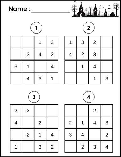 Halloween Sudoku 4x4 Puzzles | Kindergarten & 1st Grade Logic Math Center