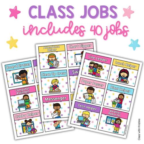 Cute Classroom Jobs Display Pink Purple Yellow Blue Stars Class Jobs Decor