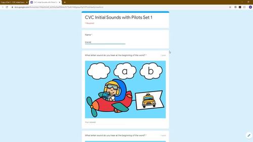 CVC Words Initial Sounds for use with Google Forms™/Google Classroom™