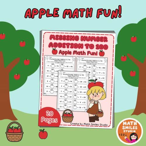 Apple Missing Number Addition to 100 | Fall Math Worksheets | 1st–2nd Grade
