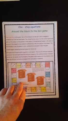 One step equations - Around the Block and in the box Boardgame by MathNoHow