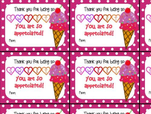 Ice Cream Teacher (Staff) Appreciation Gift Tag- Thank you for being so ...