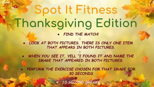 Spot It Fitness Thanksgiving Edition by Physical Education Helpers