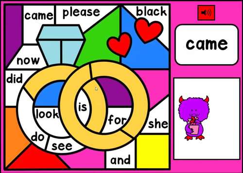Boom Cards ™ Kindergarten Sight Words Valentine's Color by Code Set 2