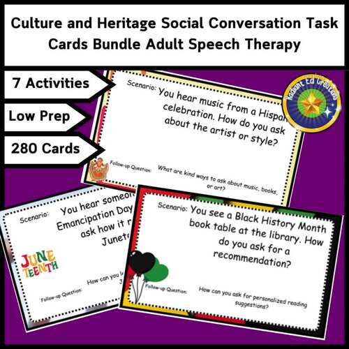 Culture and Heritage Social Conversation Task Cards Bundle Adult Speech ...