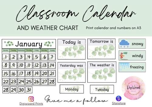Classroom Calendar and Weather Chart by Digiwizard Prints | TPT