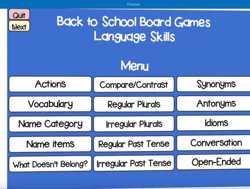 Back to School Board Games Language Skills Speech Therapy Printable or ...