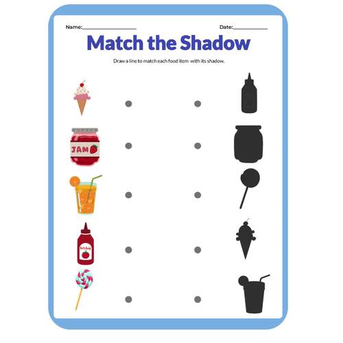 Food Items Shadow Matching Activity | Kids Printables for Homeschool ...