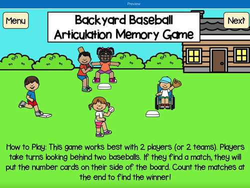 Summer Baseball Articulation Memory Matching Game Boom Cards™ Speech ...