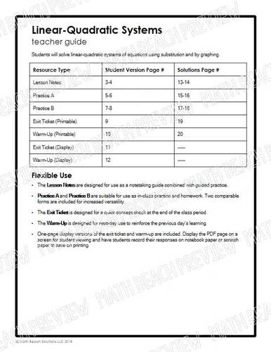 Solving Linear-Quadratic Systems of Equations Lesson by Math Beach ...