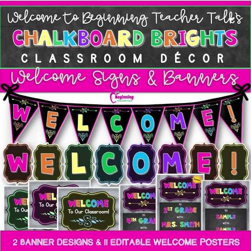 Chalkboard Brights Classroom Decor: Welcome Signs & Banners | TpT