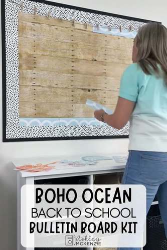 Boho Ocean Bulletin Board, Posters, A-Z Letters, and Door Decor Kits Bundle