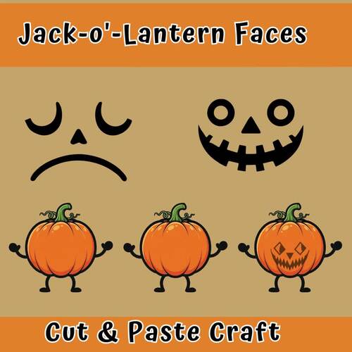 Jack-o-Lantern Faces Cut & Paste Craft | 12 Faces + 4 Pumpkins ...