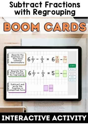 Subtracting Mixed Numbers with Regrouping | Step-by-Step Boom Cards