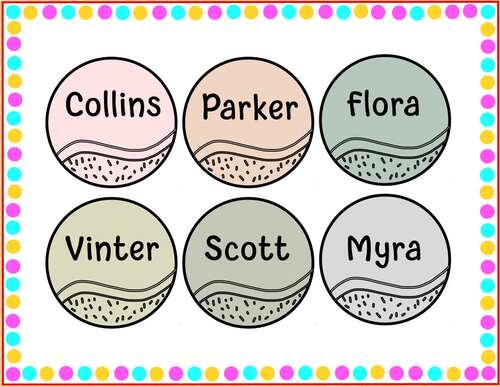 Printable Boho Student Name Labels, Round Boho Neutral Name Cards, Editable