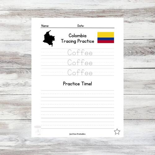 Colombia Tracing Worksheets | Handwriting Practice with Cultural Words