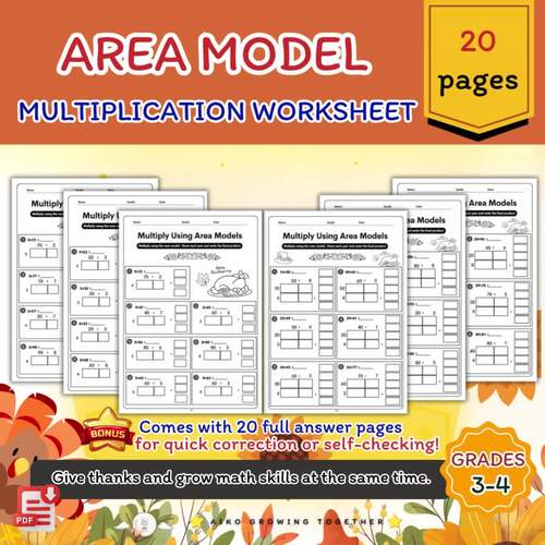 Area Model Multiplication Level 1 (2-digit × 1-digit, 2-digit × 2-digit)